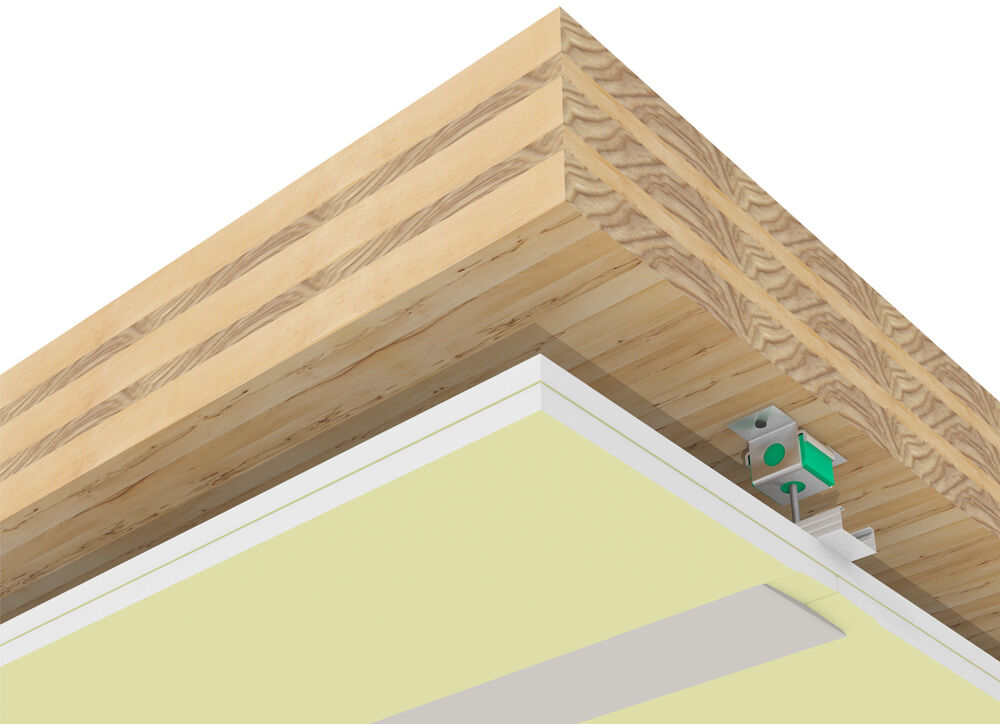 Plafond PRÉGYMÉTAL sur fourrures S47 sous plancher CLT - 2 BA18 Std - REI60 - Isolant - Boîtier ...